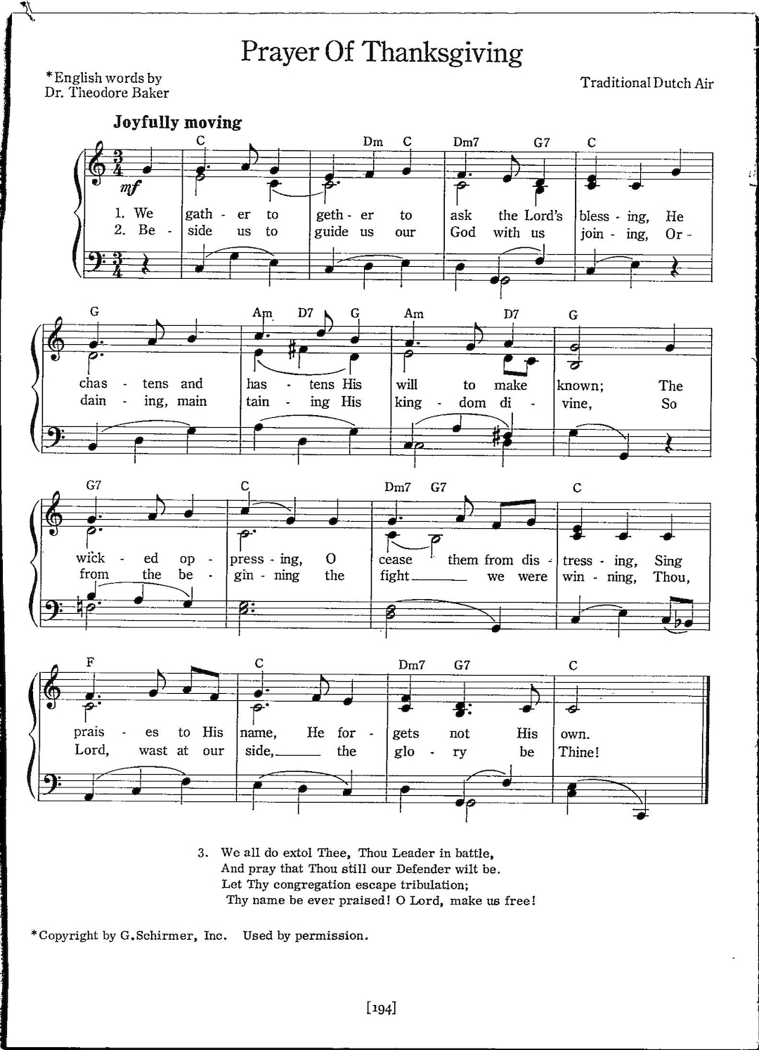 Prayer of Thanksgiving Sheet Music - Digital Hymn Tune - Key of C - Etsy