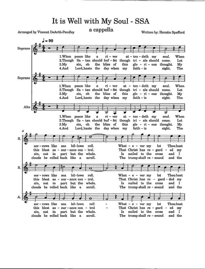 It is Well With My Soul - SSA a Cappella - Digital Printable Hymn Tune ...