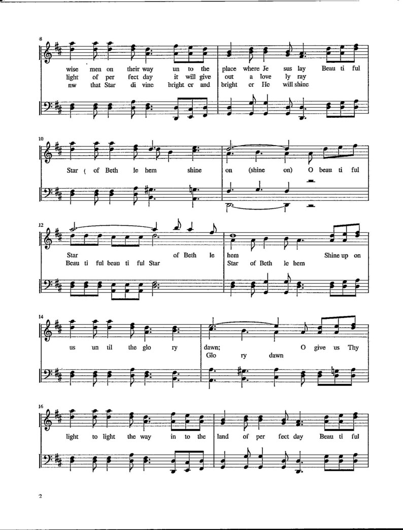 Beautiful Star of Bethlehem - Printable Download Christmas Hymn - Key ...