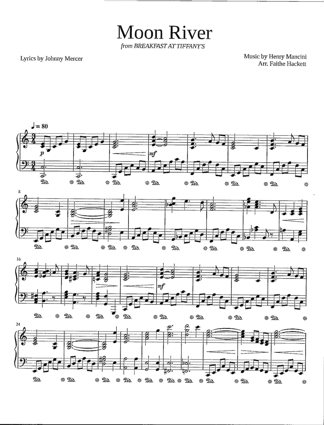 Moon River - Piano Solo Digital Printable Sheet Music - Etsy