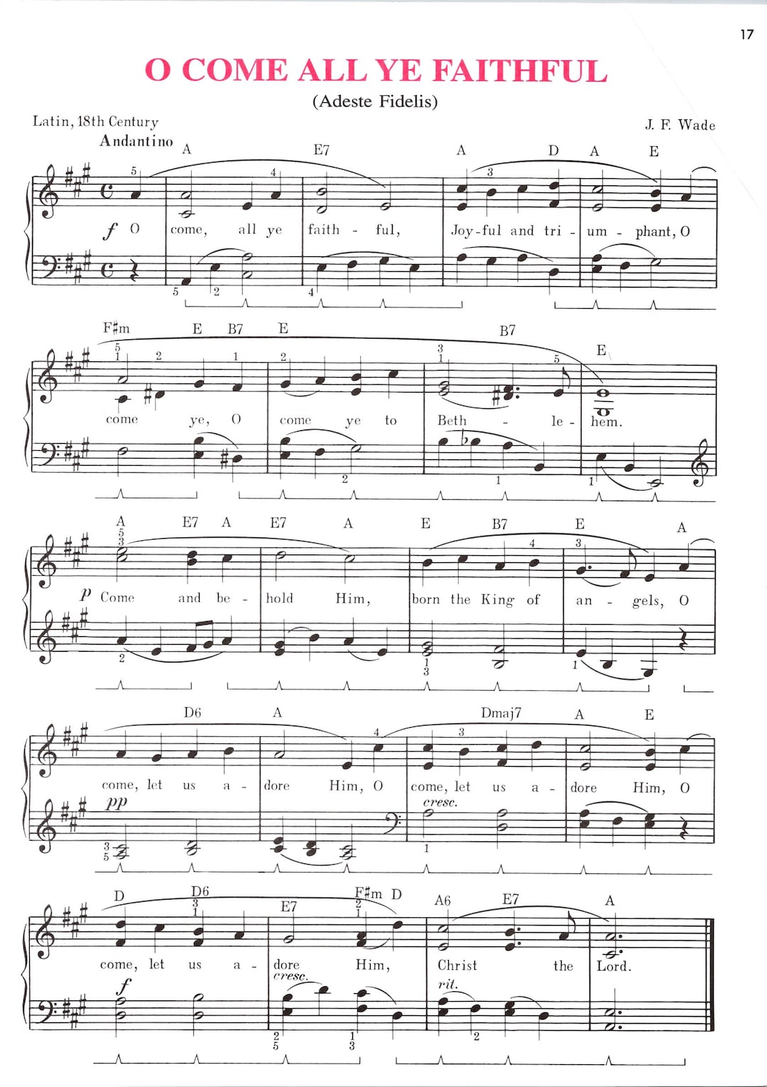 O Come All Ye Faithful Adeste Fidelis Digital Christmas Sheet Music Key ...