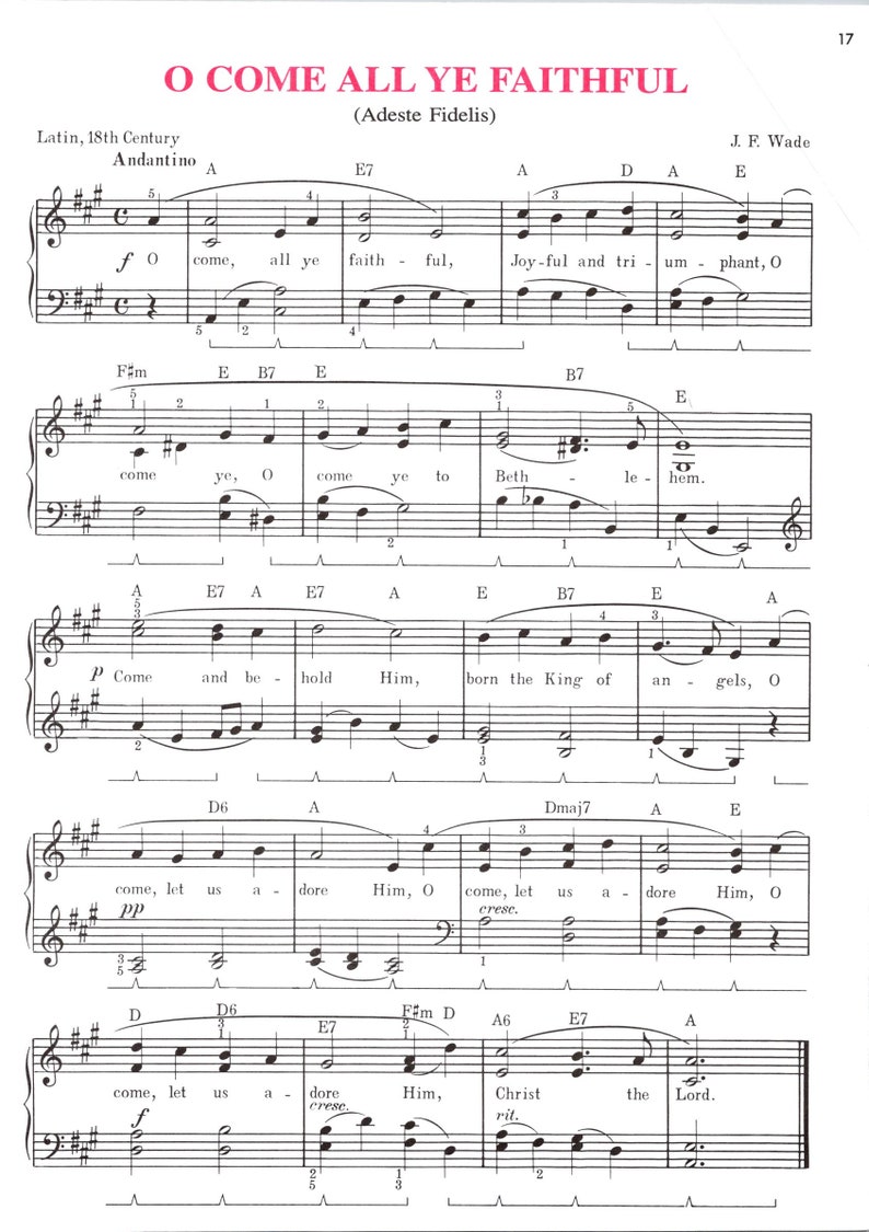 O Come All Ye Faithful Adeste Fidelis Digital Christmas Sheet Music Key ...