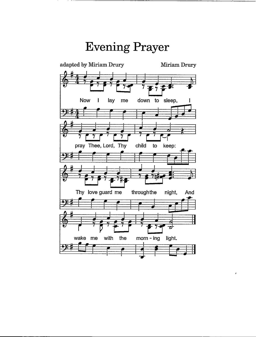 Evening Prayer - Download Printable Vesper Hymn Tune - Key of G - Etsy