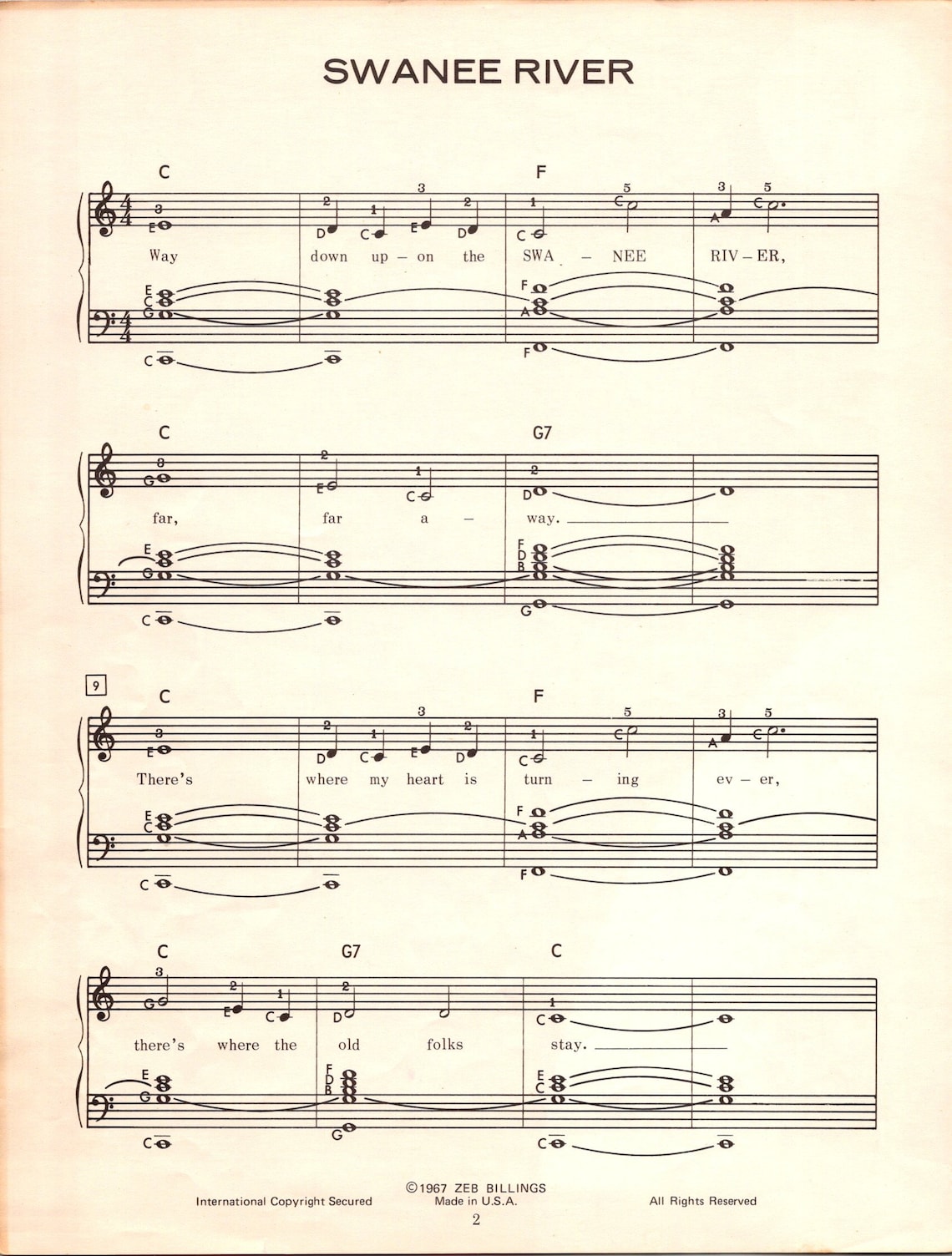 Swanee River Sheet Music - Digital Download for Piano Organ Guitar ...