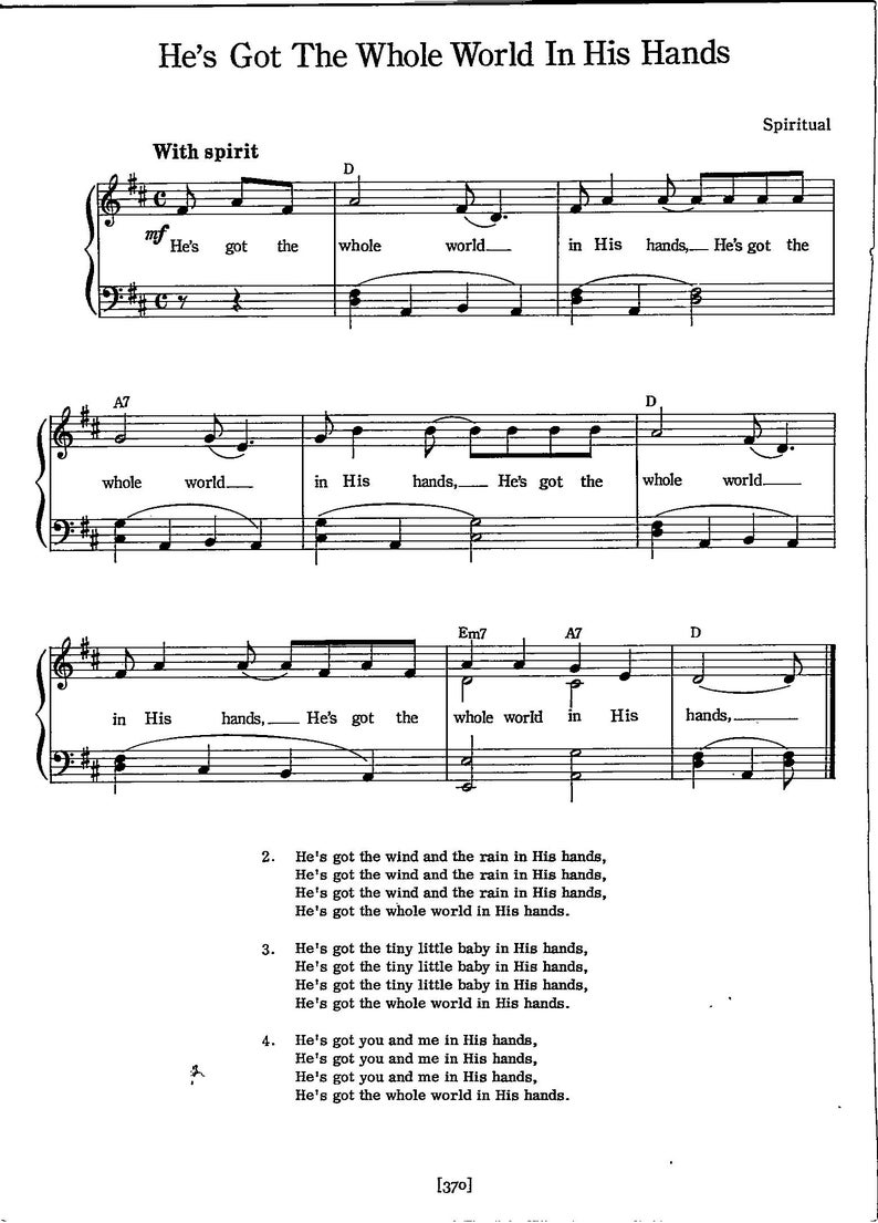 He's Got the Whole World in His Hands Sheet Music - Digital Spiritual ...