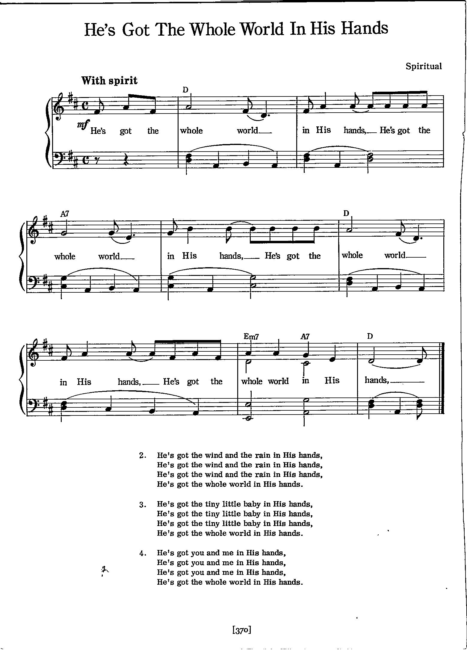 He's Got the Whole World in His Hands Sheet Music - Digital Spiritual ...