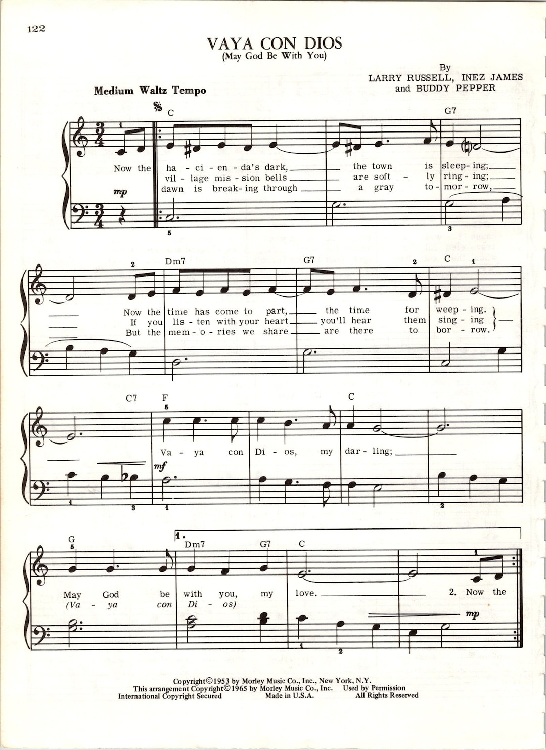 Digital - Vaya Con Dios May God Be With You Sheet Music Late Beginner ...