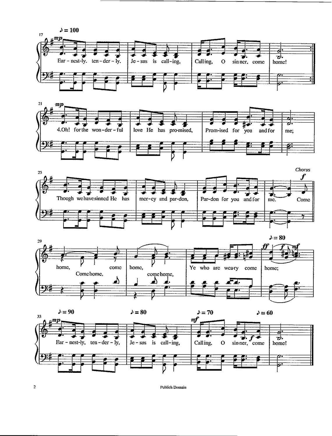 Softly and Tenderly - Digital Download Printable Hymn Sheet Music - Key ...