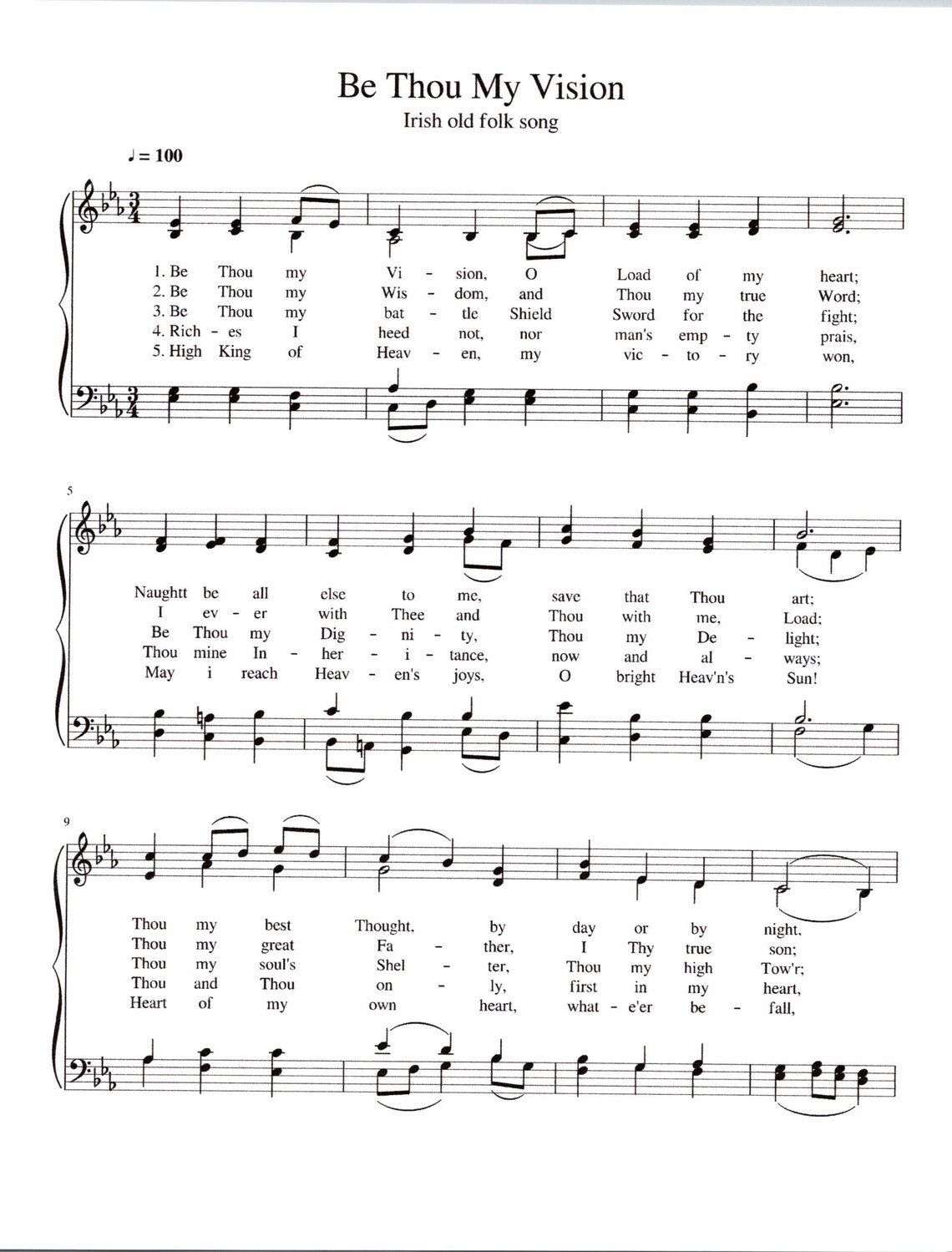 Be Thou My Vision - Digital Hymn Tune Sheet Music - Key of E Flat - Etsy