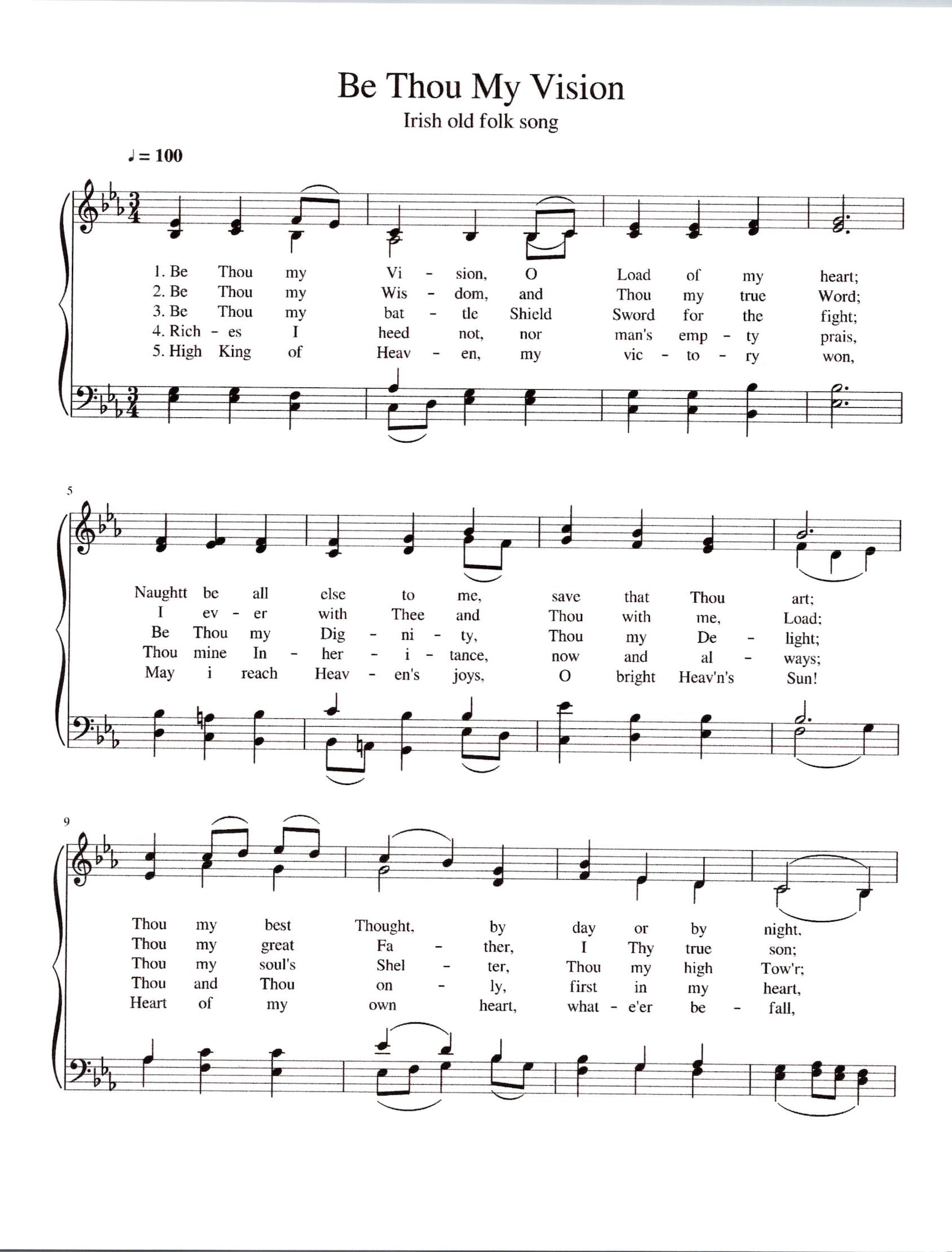 Be Thou My Vision - Digital Hymn Tune Sheet Music - Key of E Flat - Etsy