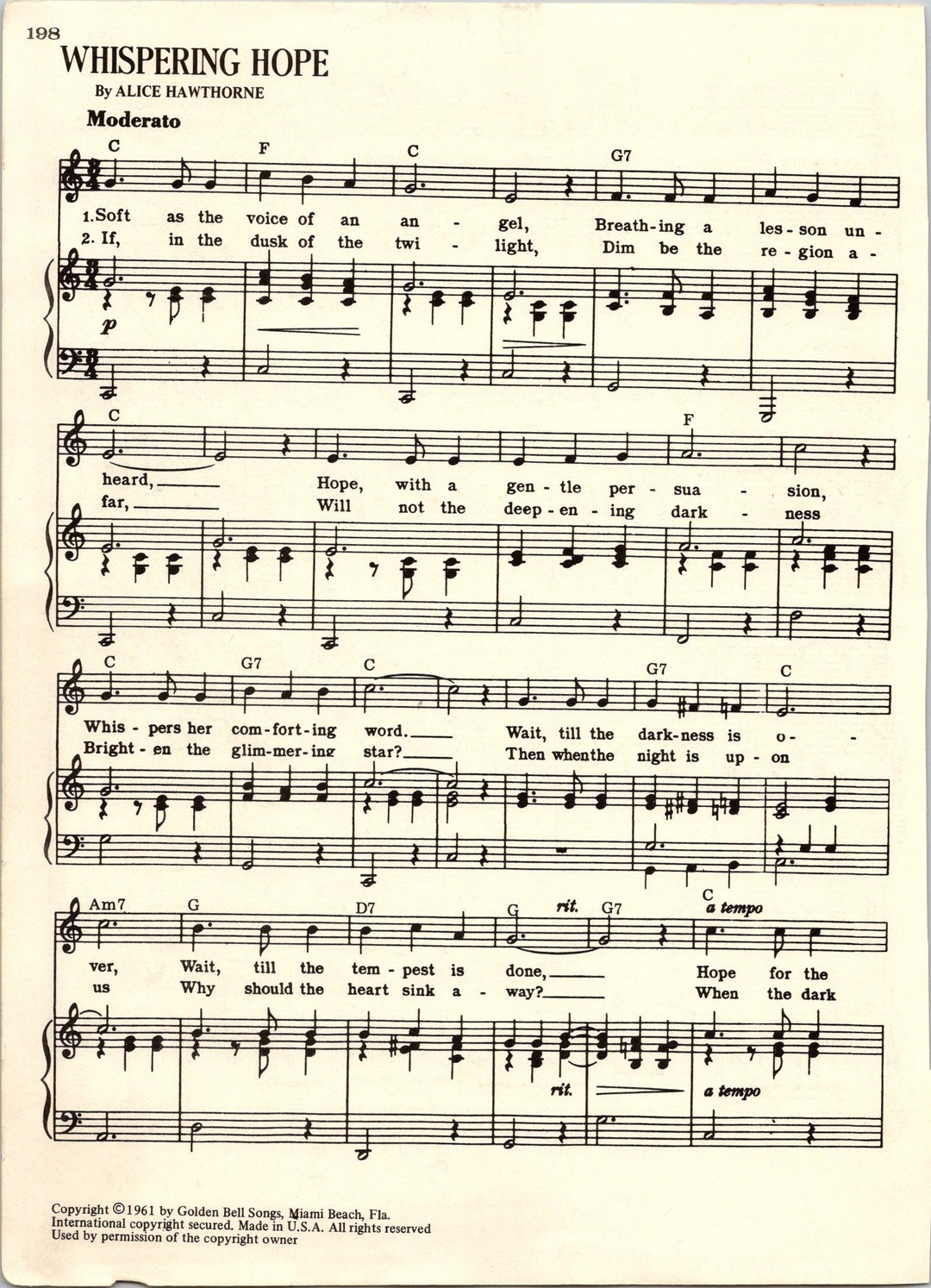 Whispering Hope Hymn - Digital Sheet Music for Piano Vocal Guitar Key ...