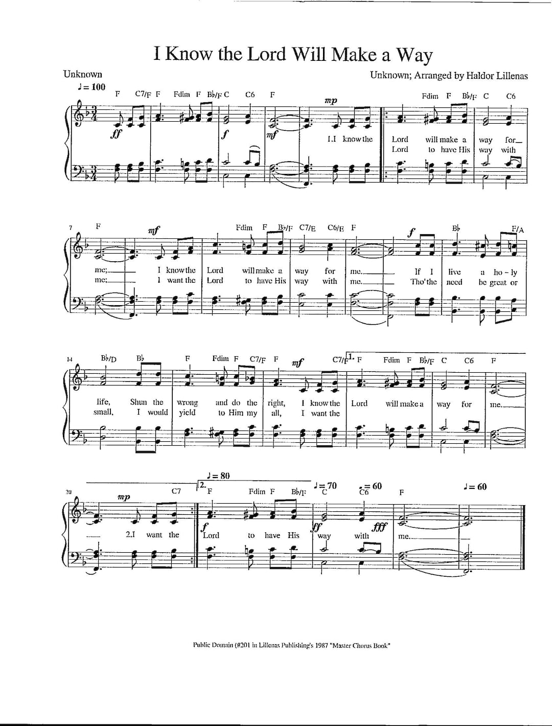 I Know the Lord Will Make a Way - Digital Hymn for Piano With Lyrics ...