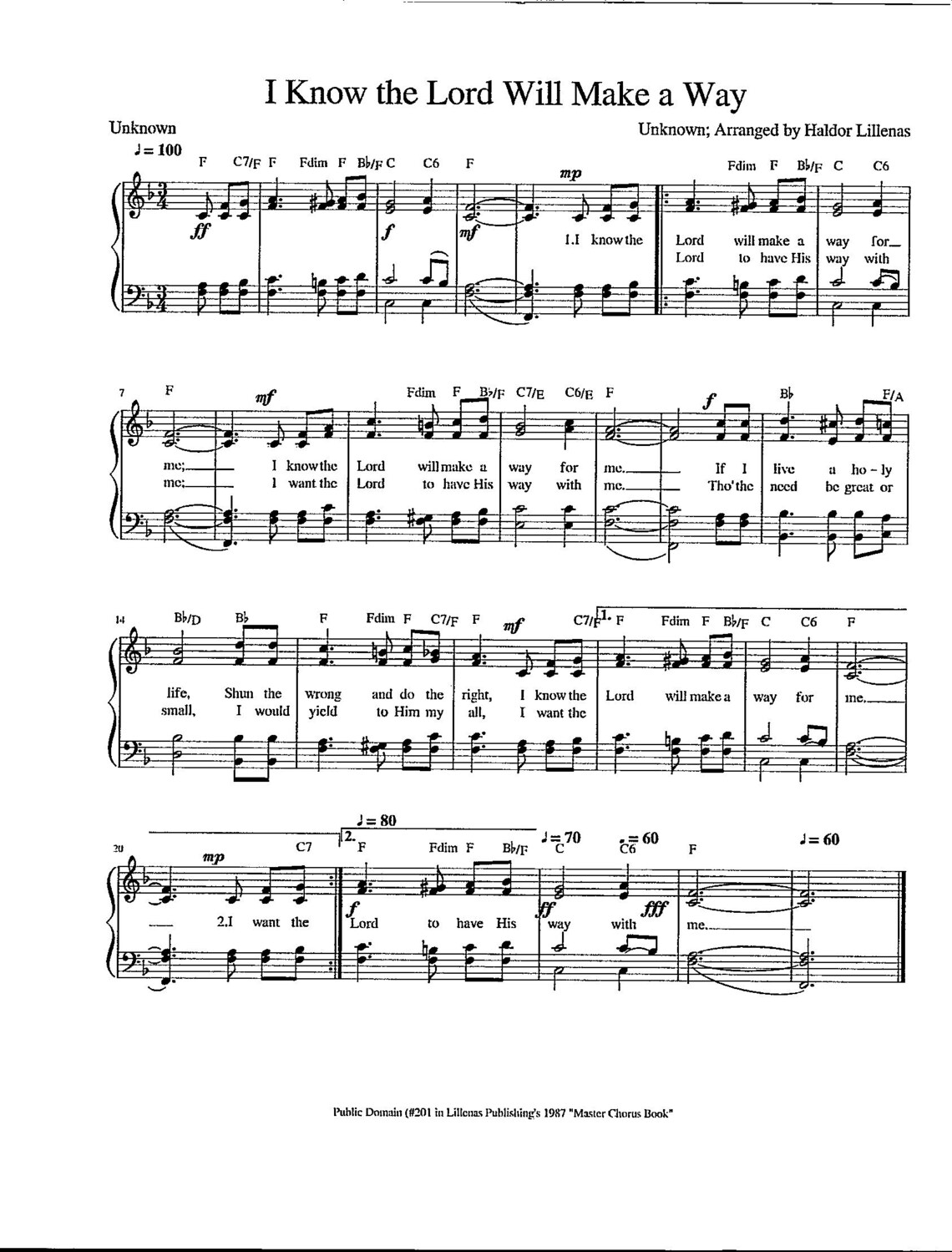 I Know the Lord Will Make a Way - Digital Hymn for Piano With Lyrics ...