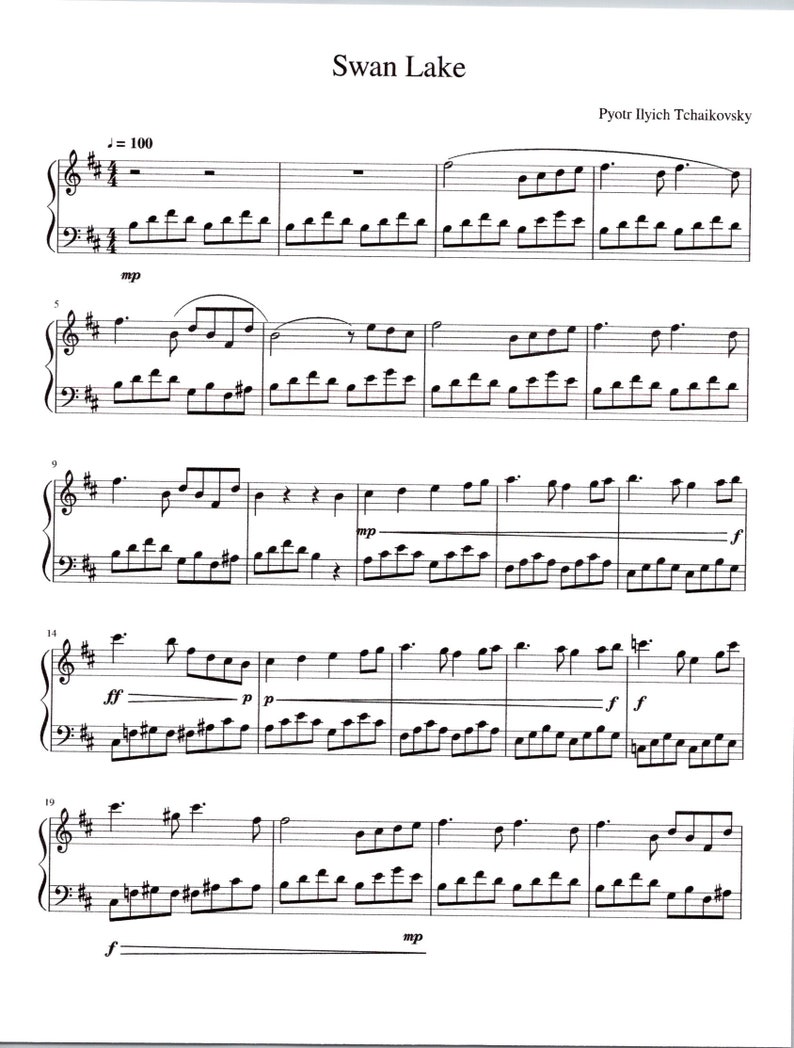 Swan Lake by Tchaikovsky - Digital Piano Solo Sheet Music - Key of D ...