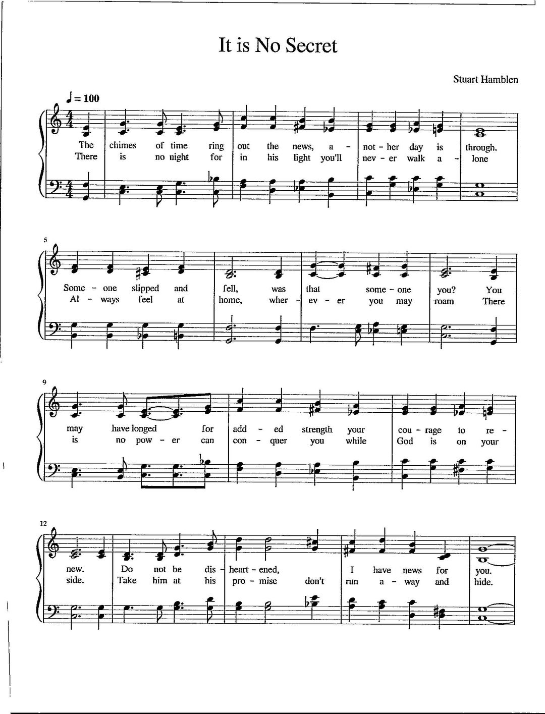 It is No Secret - Digital Hymn Tune for Piano With Lyrics - Key of C - Etsy