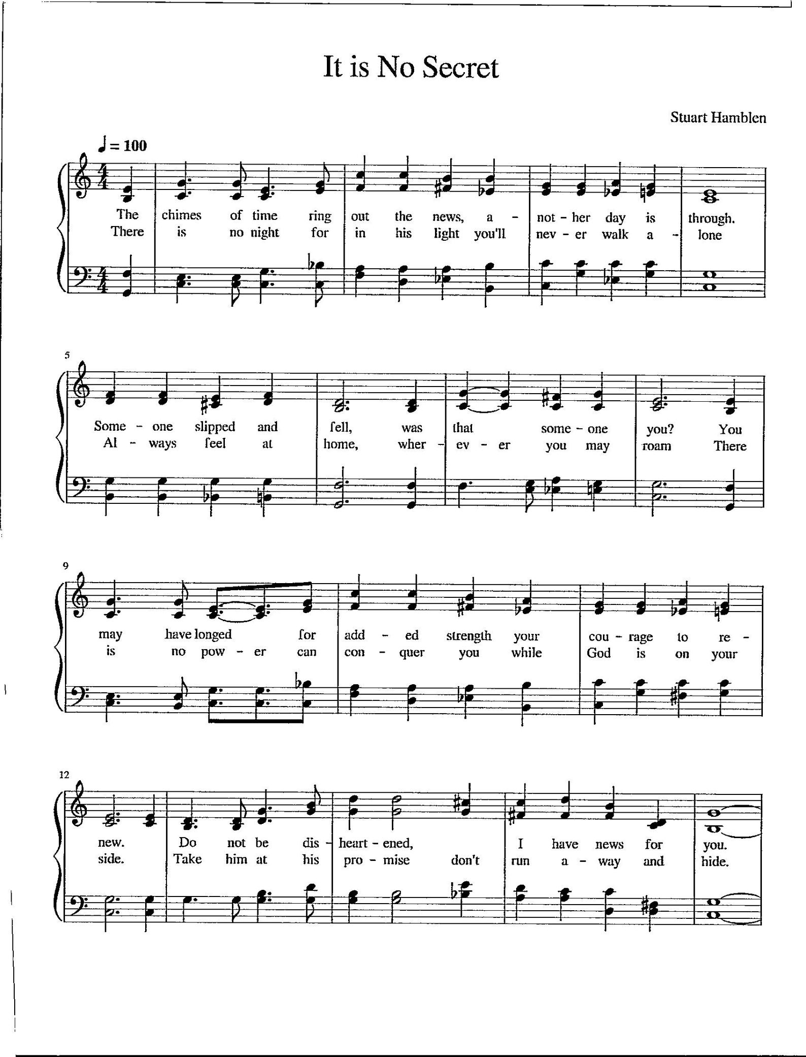 It is No Secret - Digital Hymn Tune for Piano With Lyrics - Key of C - Etsy