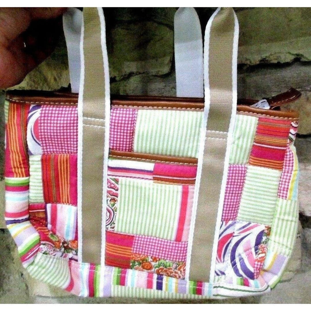Braciano Medium Quilted Basket Tote Pastels Expandable Snaps Cotton Zip ...