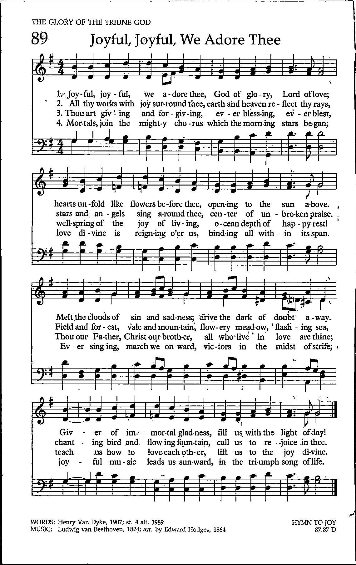 Joyful Joyful We Adore Thee (ode to Joy) - Digital Hymn Tune Sheet ...