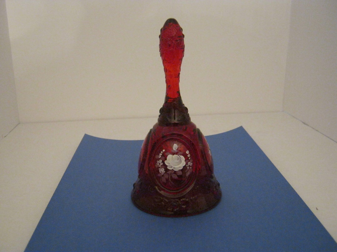 Vintage Fenton Ruby Red Bell With Hand Painted Roses by L. Everson - Etsy