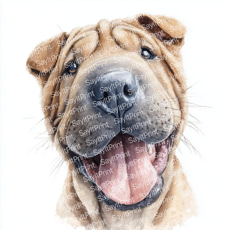 Shar Pei Clipart: Watercolour Dog PNG Images (digital Download) - Etsy