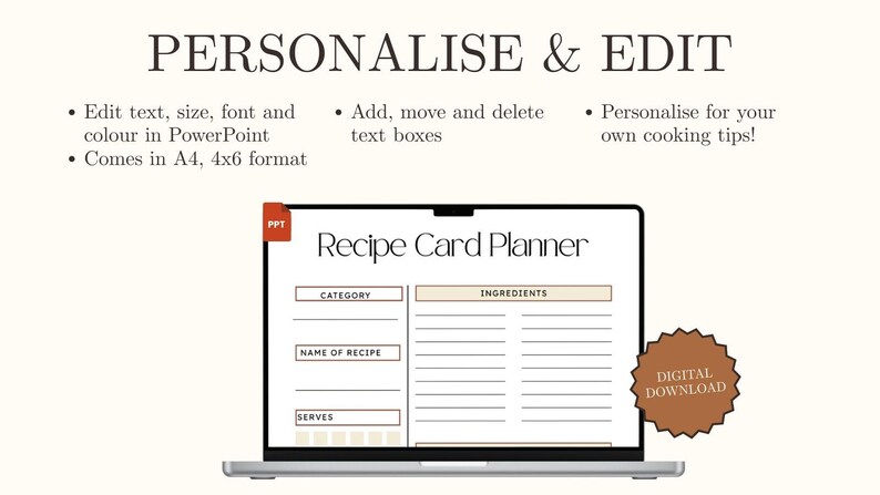 Editable Recipe Book Template and Cards | Minimal Recipe Binder ...