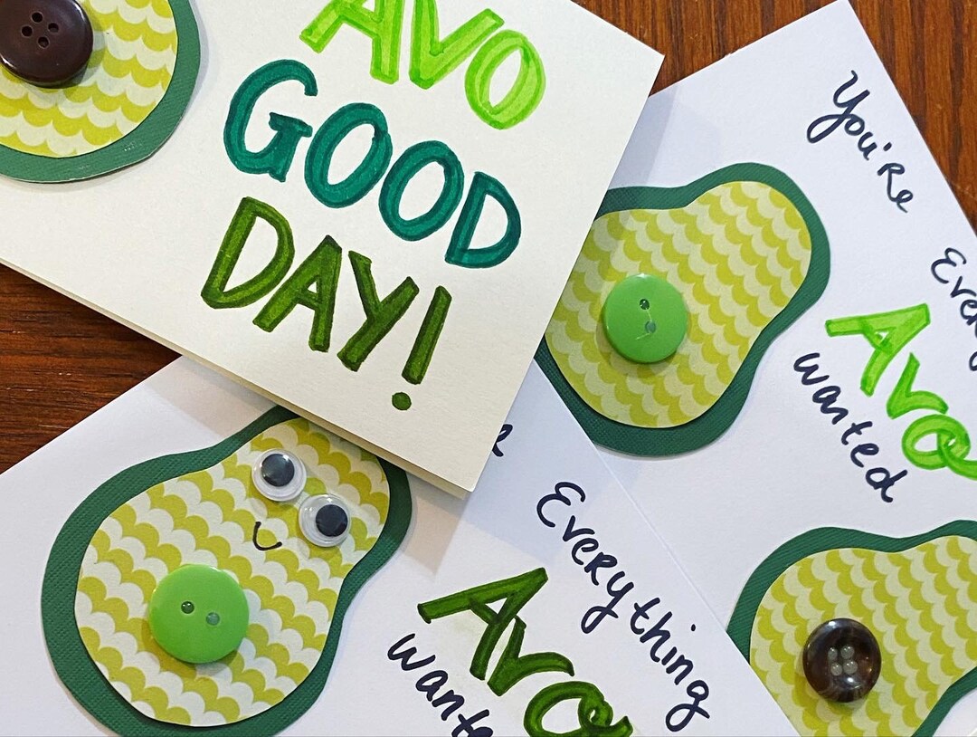 Handmade Avocado Themed Card, Blank Avocado Themed Card, Set of 4 ...