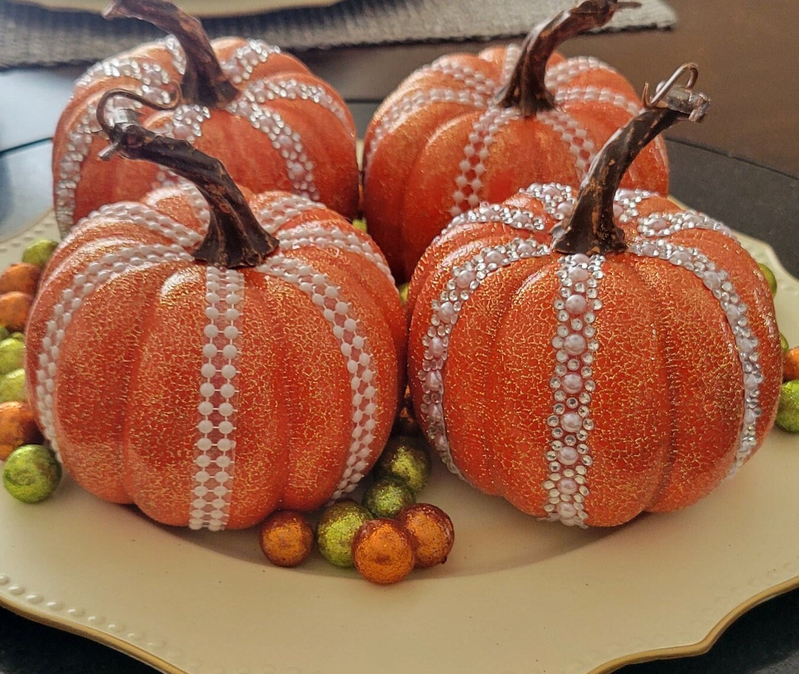 Set of 4 Glamour Gem and Pearl Pumpkins - Etsy