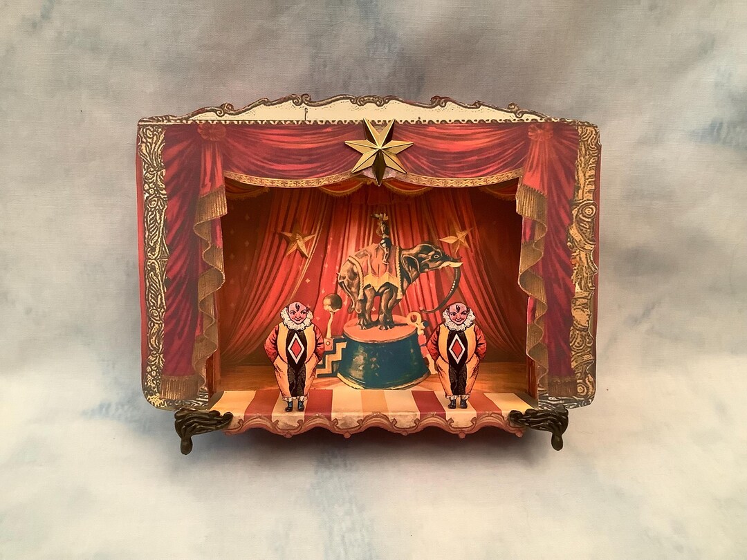 Circus Stage Diorama With LED Lights and Vintage Clown Figures, Circus ...