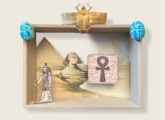 Egyptian diorama with Anubis Sphinx scarabs and ankh. | Etsy