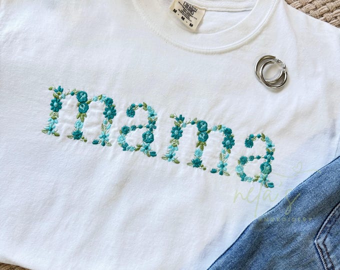 Spring Floral Mama Embroidered Comfort Colors Tee, Custom Mama T-shirt ...