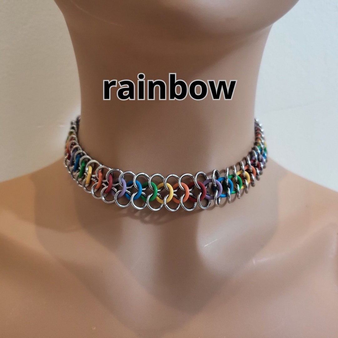 Luxury Tattoo Chokers in Stretchy Rubber and Stainless Steel Chainmail ...