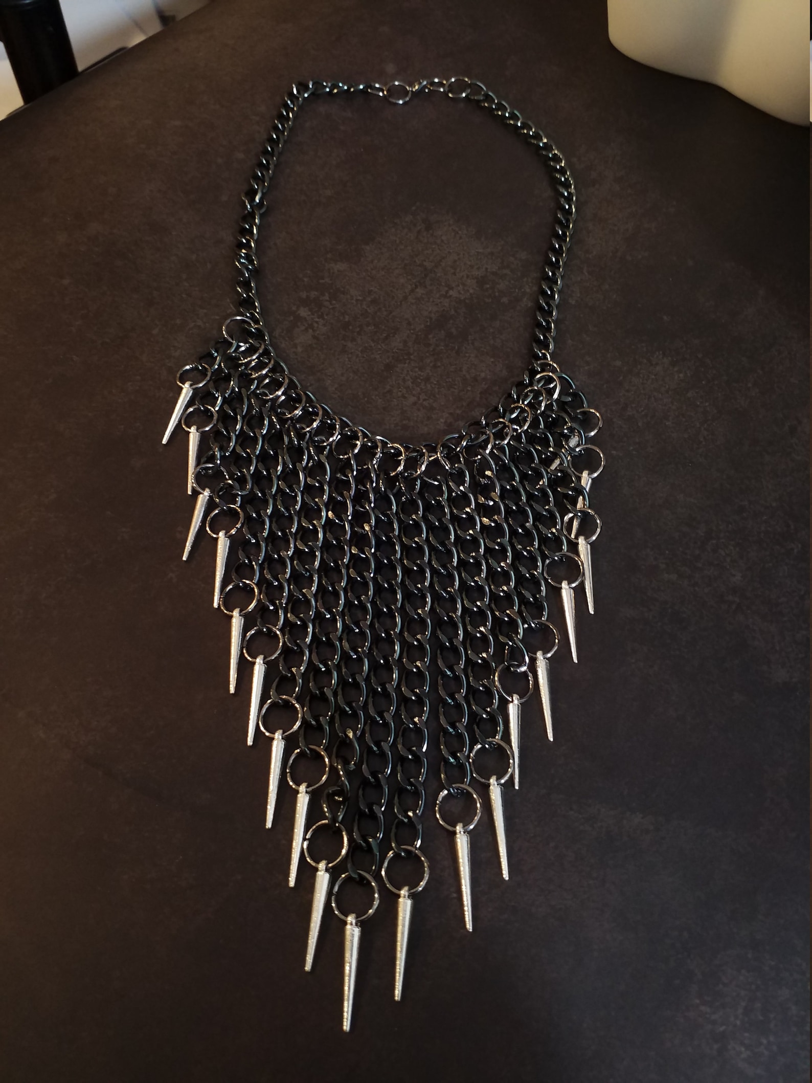 Gothic/punk necklace black chains with silver spikes. Witchy | Etsy
