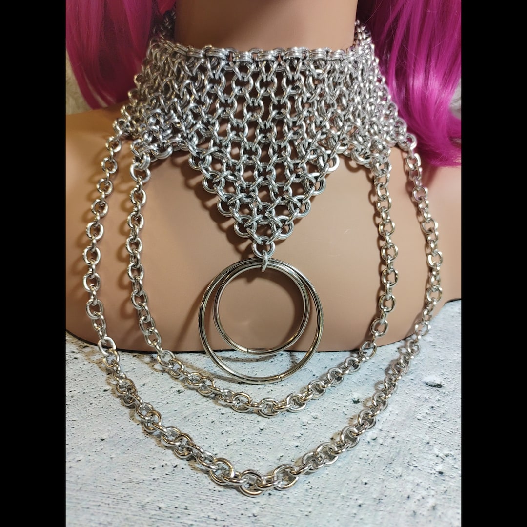 Japanese Chain Mail Necklace. Gothic, Goth. Chains and Oring. Witchy Jewelry. BDSM. Japanese ...