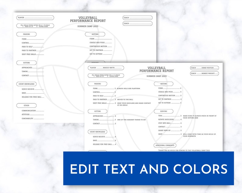 Volleyball Player Performance Report - PDF Print or Editable Canva ...