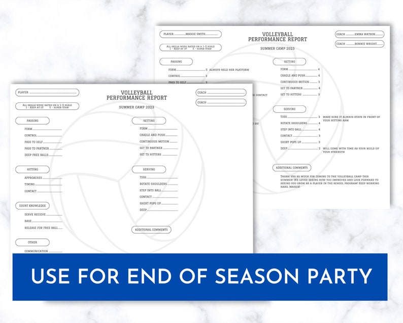Volleyball Player Performance Report - PDF Print or Editable Canva ...