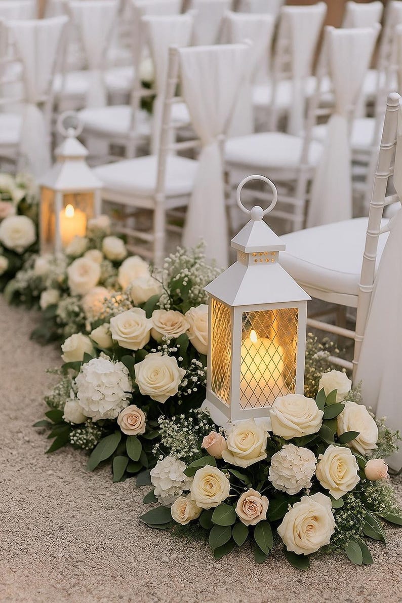 White Farmhouse Lantern With LED Candle (set of 6 or 12): Wedding ...