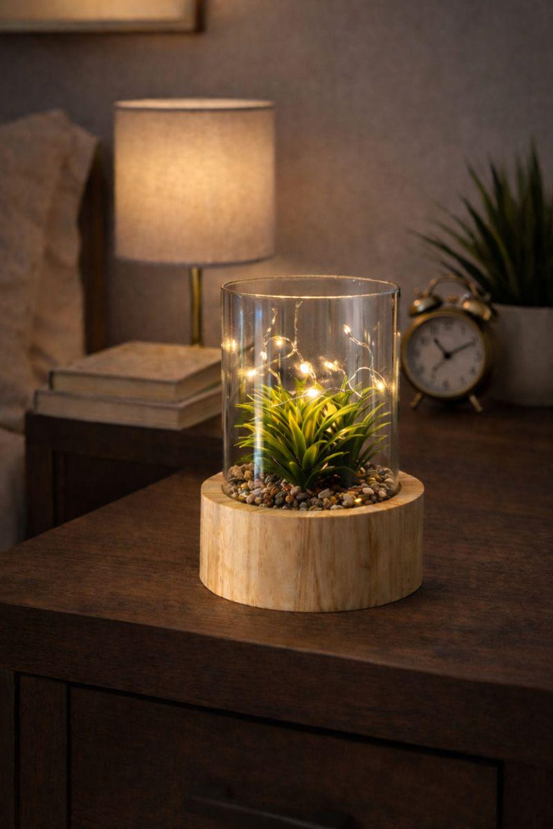 Glass LED Terrarium Light With Faux Plant Base - Etsy