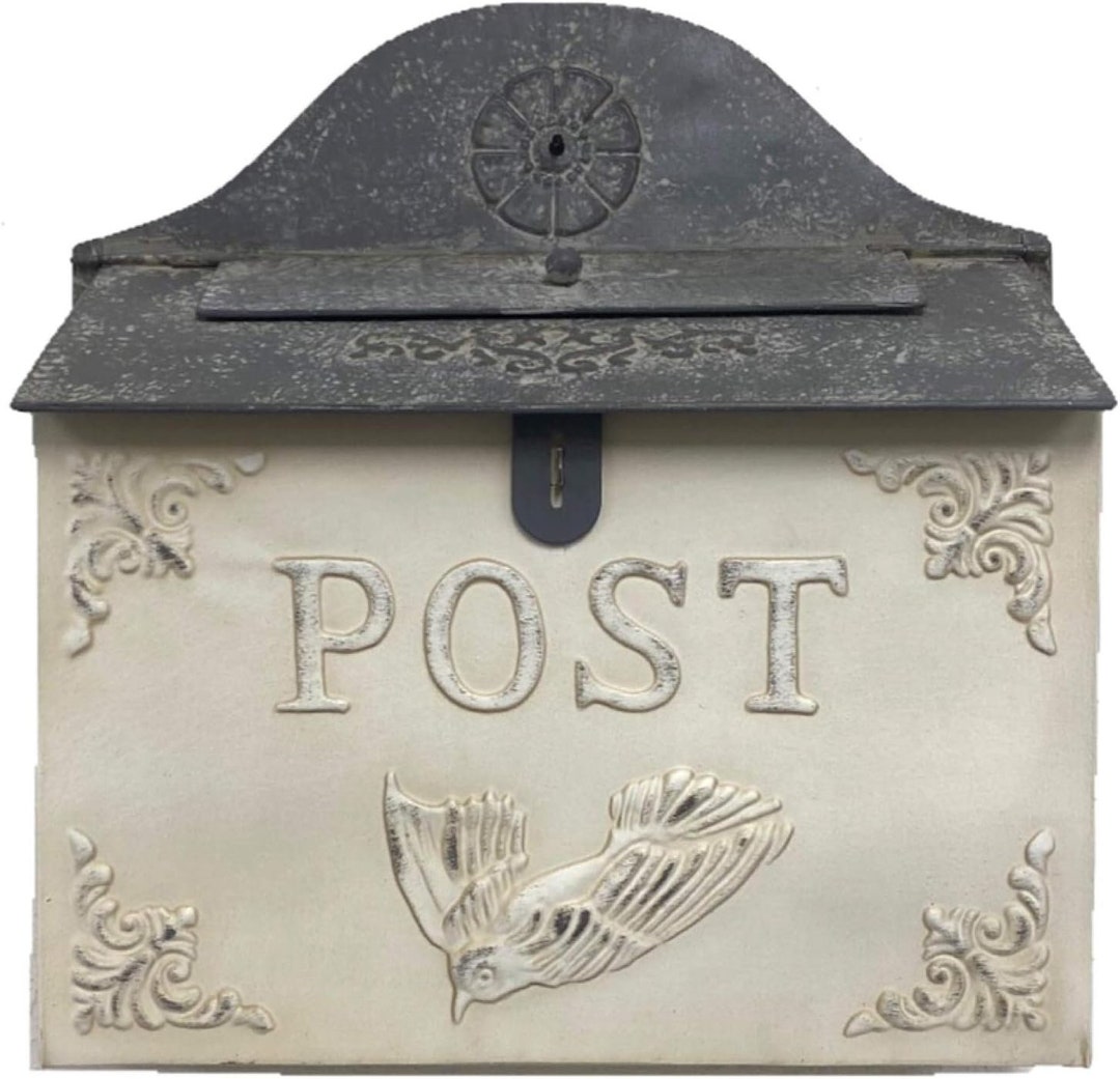 Rustic Farmhouse Mailbox- Vintage Cream & Charcoal Post Box - Etsy