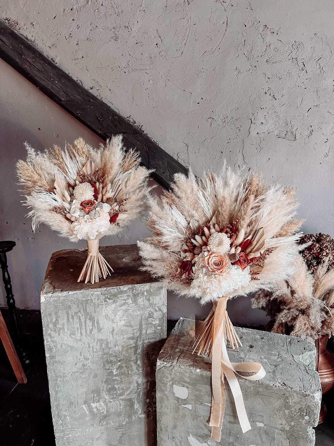 Neutral Pampas Bridal Bouquet, Matching Dried Flower Wedding Bouquet ...