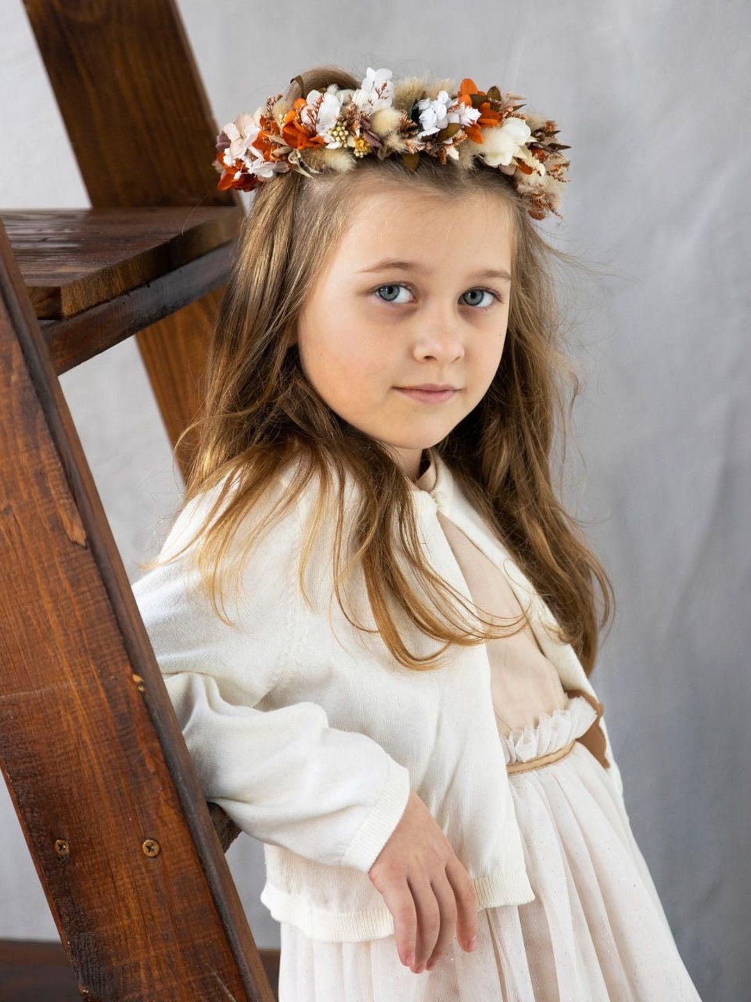 Terracotta Flower Girl Headband, Flower Girl Crown of Preserved Flowers ...