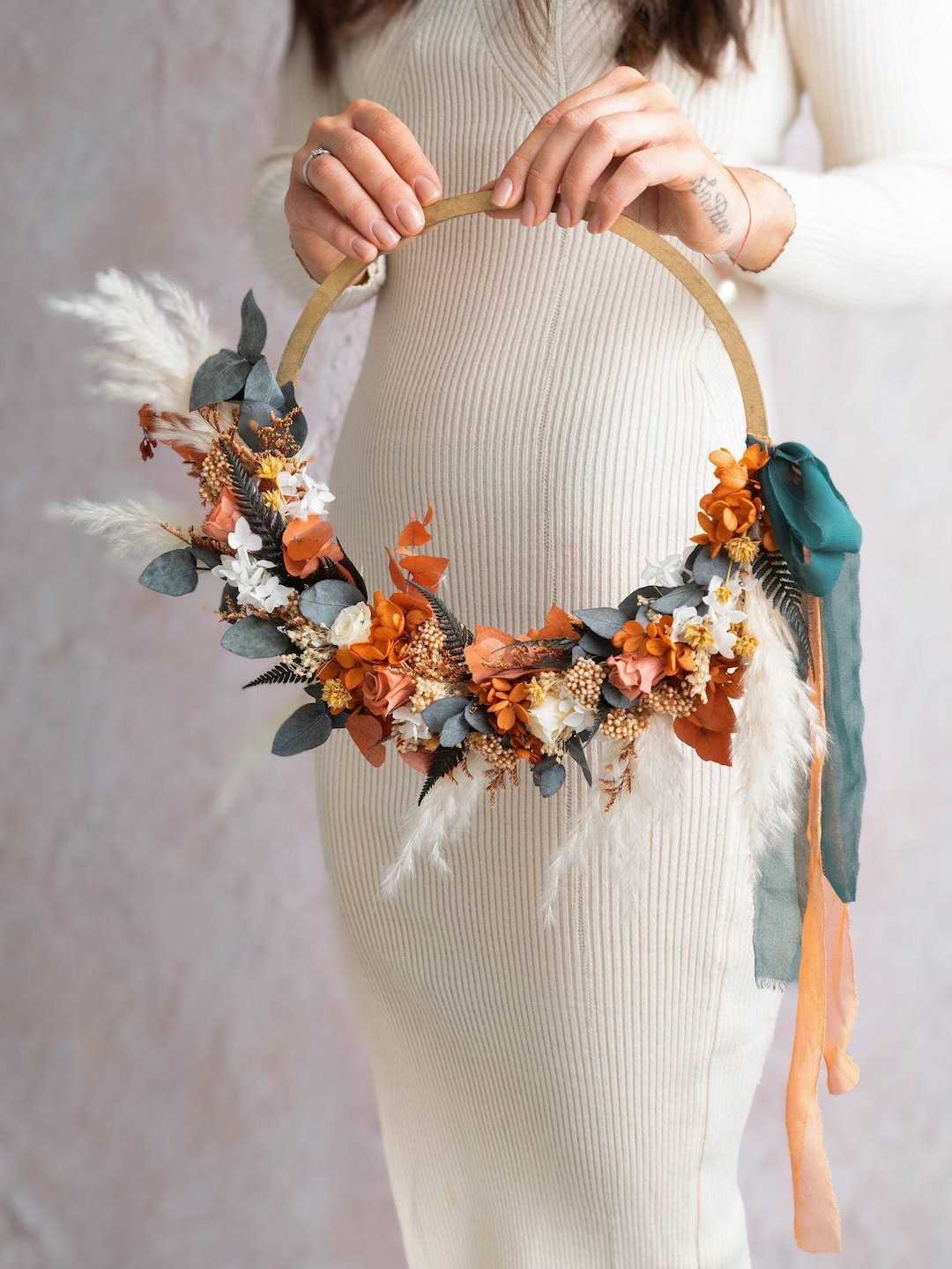 Terracota and Greenery Bridal Hoop of Dried Flowers, Boho Wedding ...
