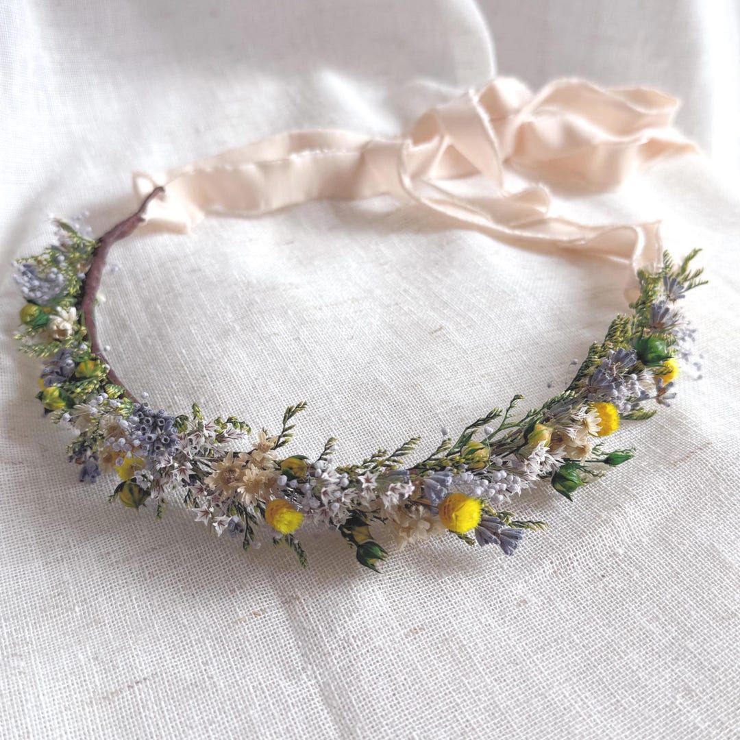 Wildflower Wedding Flower Crown, Dried Lavender Bridal Headpiece ...