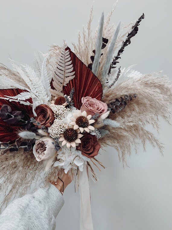 Beige and Burgundy Bouquet Everlasting Bridesmaids Wedding - Etsy
