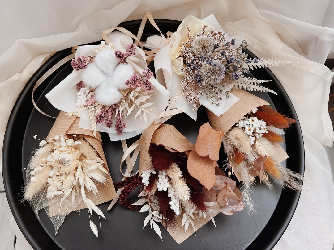 Tiny Wedding Bouquets, Mini Bridal Bundle, Preserved Flowers, Oats Tiny ...