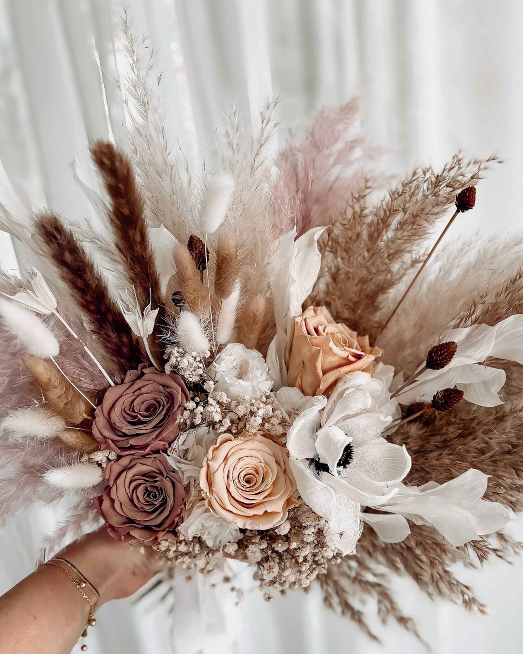 Beige Bridal Bouquet Rustic Boho Bunch Dried Flowers Natural Handmade ...