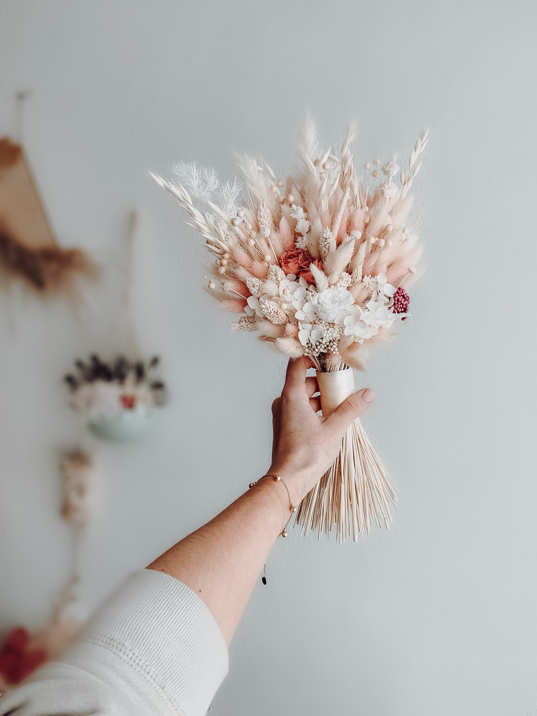 Beige Bridal Bouquet Rustic Boho Bunch Dried Flowers Natural - Etsy