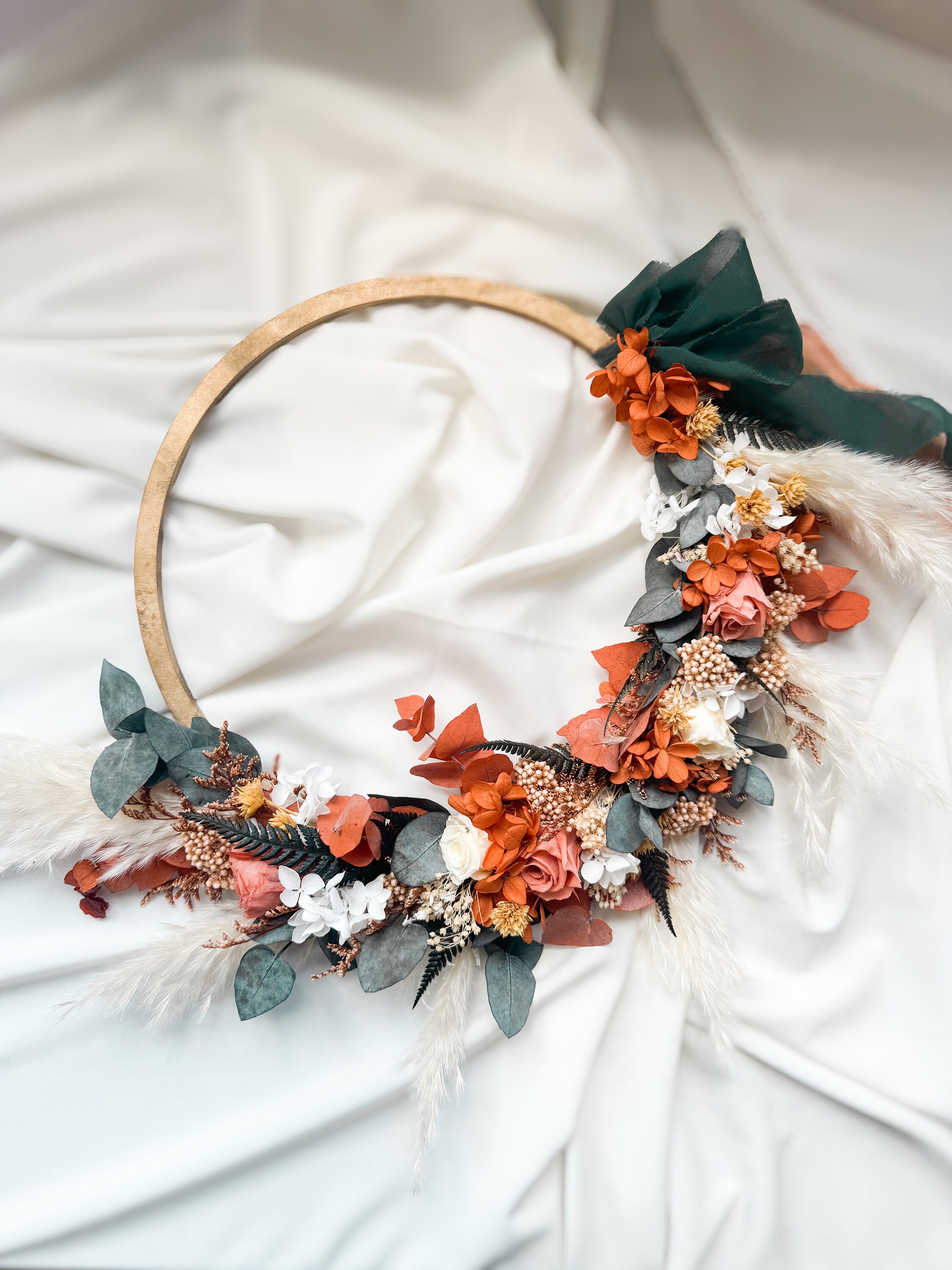 Terracota & Greenery Wedding Handle Bouquet, Fall Bridal Preserved Hoop ...