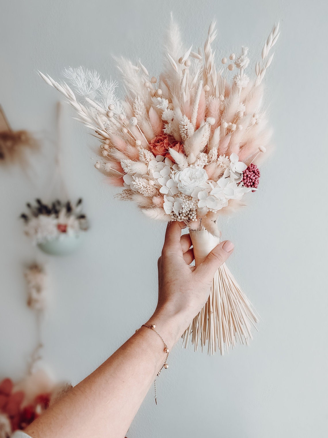 Beige Bridal Bouquet Rustic Boho Bunch Dried Flowers Natural | Etsy