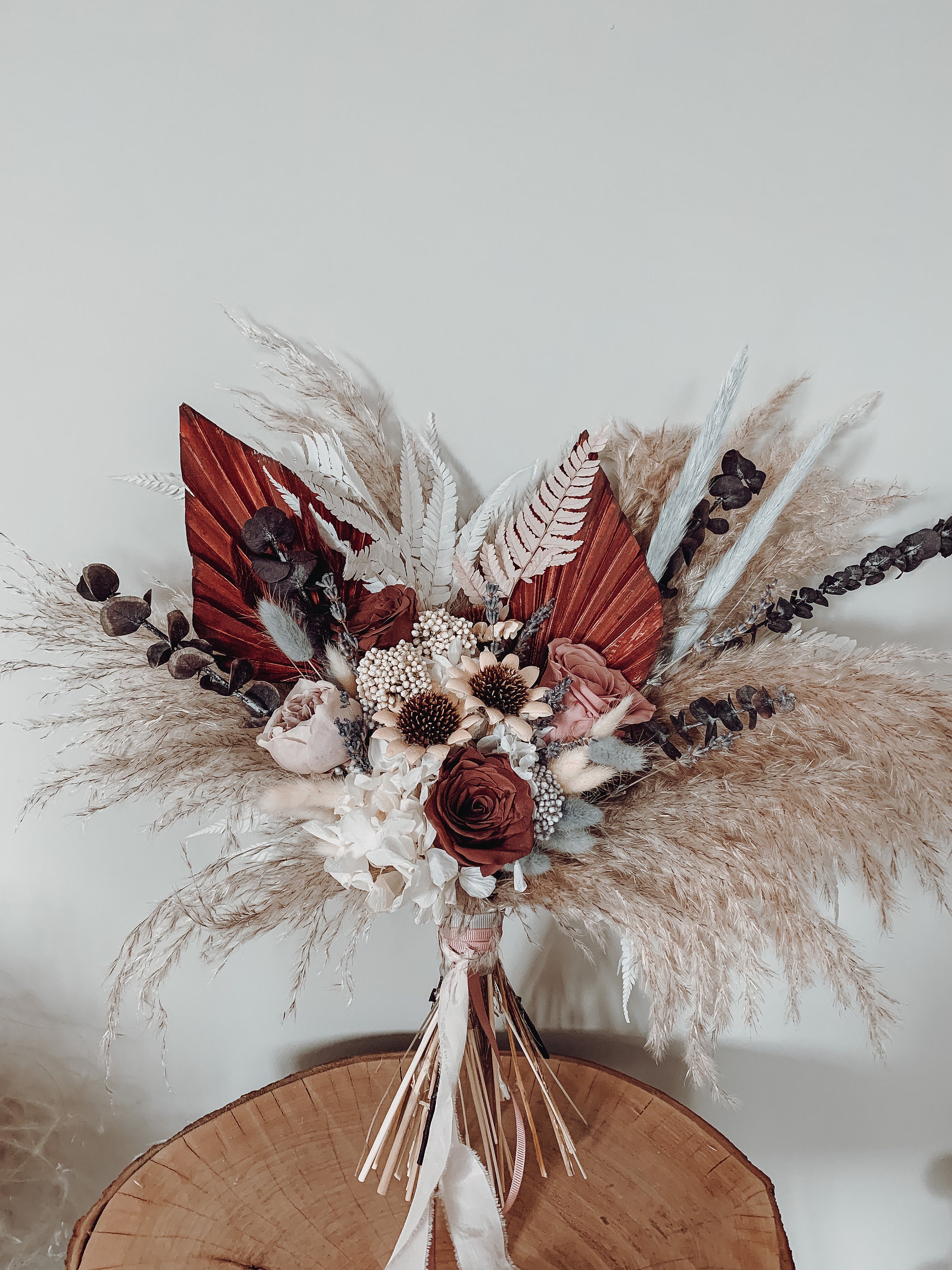 Beige and Burgundy Bouquet Everlasting Bridesmaids Wedding - Etsy