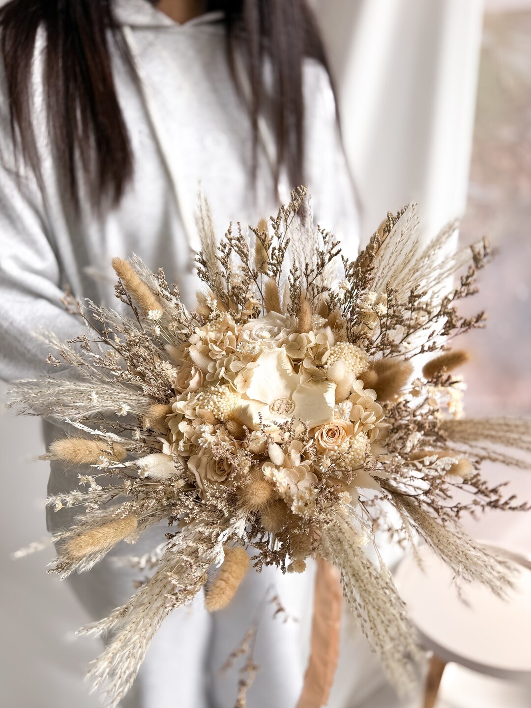 Boho Wedding Bouquet With Dried Flowers Bridesmaid Bouquet Beige ...